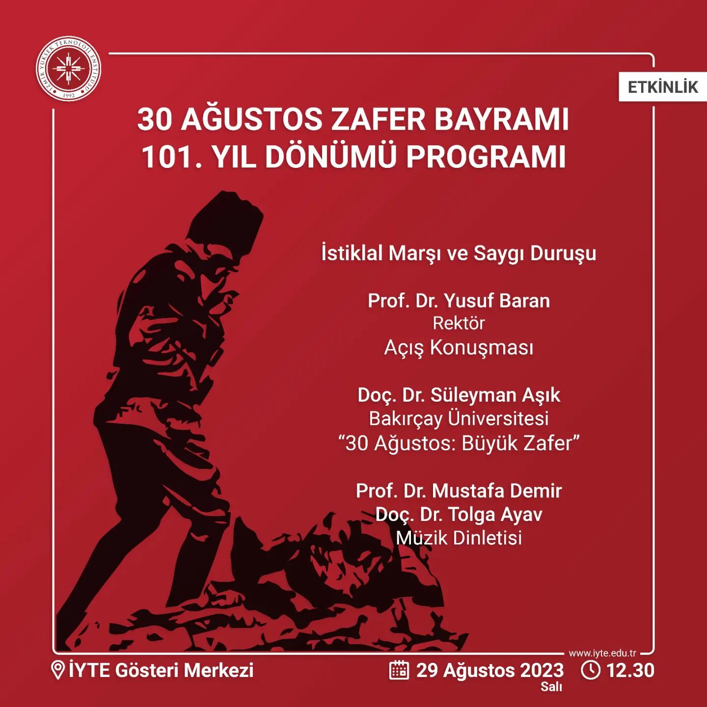 30 Ağustos Zafer Bayramı Programı - İzmir Yüksek Teknoloji Enstitüsü